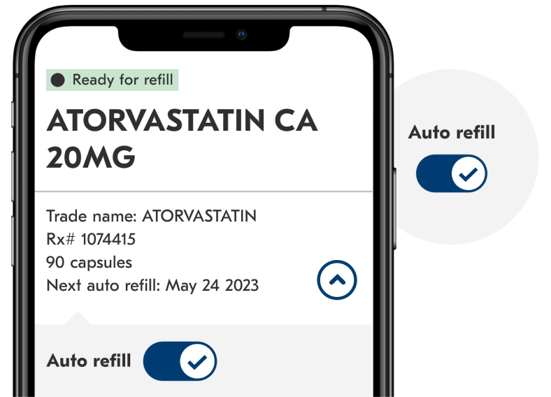 Image of a smart phone and the auto refill toggle