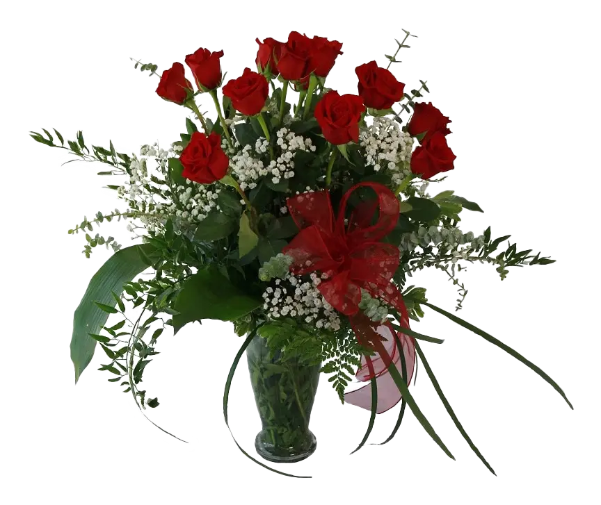 Dozen Roses with Vase and Premium Fillers